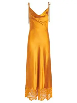 SELF-PORTRAIT Satin-lace Maxi Dress - Orange