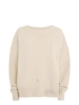 MAISON MARGIELA Cotton Distressed Logo Sweatshirt - Beige