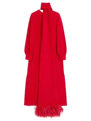 Valentino Garavani Silk Feather-trim Maxi Dress - Red