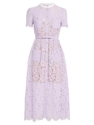 SELF-PORTRAIT Lace Belted Midi Dress - Purple
