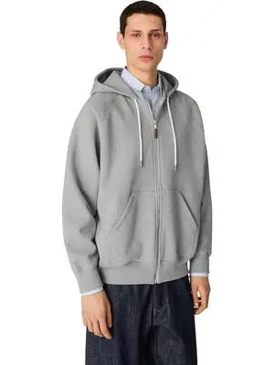 BOTTEGA  VENETA Cotton Fleece Zip-up Hoodie - Pale Gray Melange