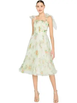 Theia Betty Pleated Organza Dress - Petite Primrose