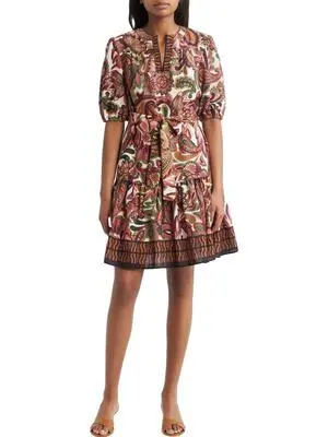Julia Jordan Puff Sleeve Tie Belt Mini Dress - Mauve Green