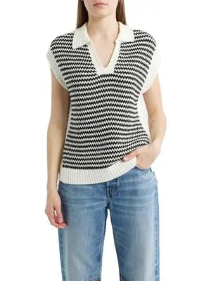 WIT & WISDOM Stripe Sleeveless Johnny Collar Sweater