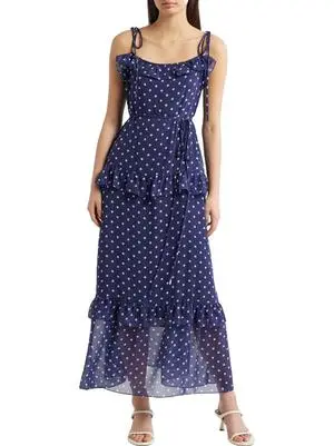 Julia Jordan Polka Dot Tiered Maxi Dress - Navy Ivory