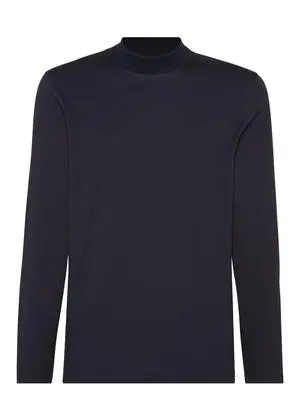 Brunello Cucinelli Jersey Mock Neck T-shirt - Navy Blue