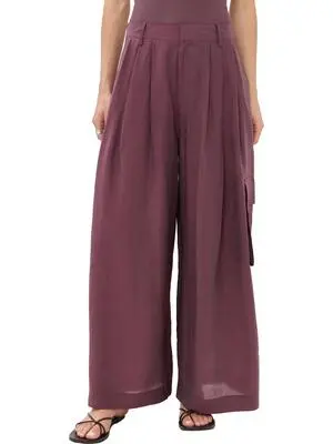 Tibi Silk Voile Cargo Pleat Pants - Light Mulberry