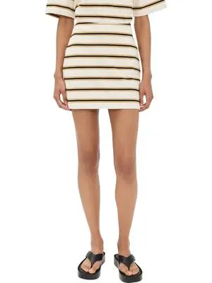 LE BOP Striped Mini Skirt - Ivory/khaki/black