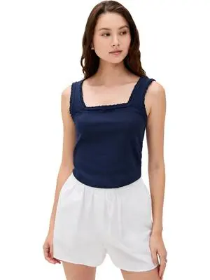 LE BOP Luna Pointelle Tank Navy