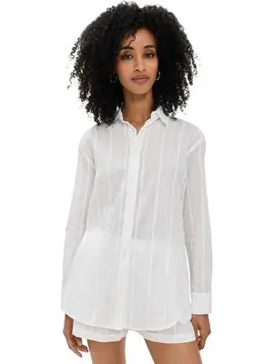LE BOP Cecilia Long Sleeve Button-Down Shirt White