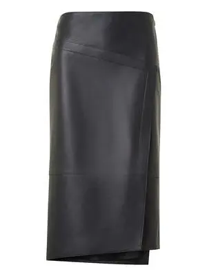 Akris Asymmetric Trapezoid Nappa Leather Midi Skirt - Black