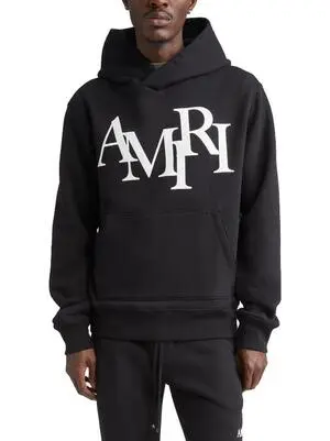 Amiri Staggered Logo Graphic Hoodie - Black