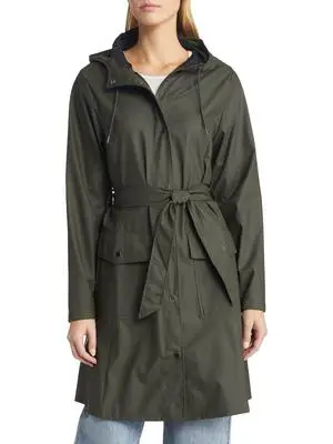 Rains Curve Waterproof Belted Jacket - 03 Green