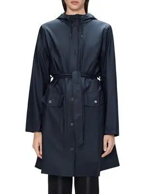 Rains Curve Waterproof Belted Jacket - Navy