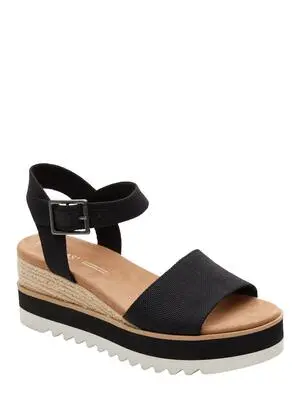 Toms Diana Platform Wedge Sandal - Black Leather