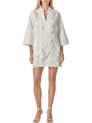 English Factory Lace Trim Mini Shirtdress - White