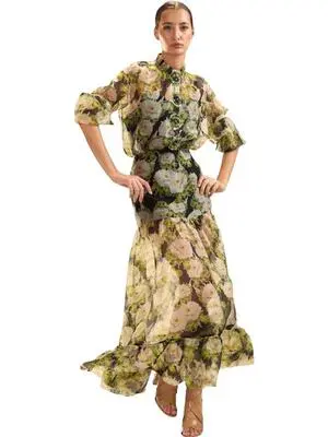 CYNTHIA ROWLEY Silk Organza Tiered Skirt