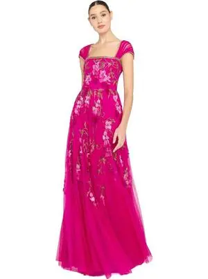 Theia Giana Beaded Gown - Deep Fuchsia