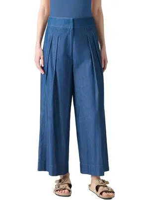 Akris Federica Pleated Denim Crop Pants - Medium Blue Denim