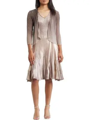 Komarov Charmeuse & Chiffon Cocktail Dress With Jacket - Oyster Smoke Ombre