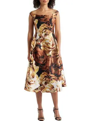 Julia Jordan Floral Off-the-shoulder Cocktail Dress - Gold