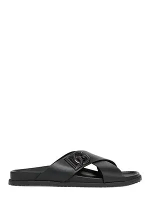 Dolce & Gabbana Leather Logo Slide Sandals - Blk