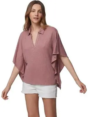Majestic Filatures Linen Stretch Batwing Polo - Bois De Rose