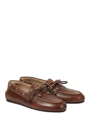 Miu Miu Leather Boat Shoes - Brown