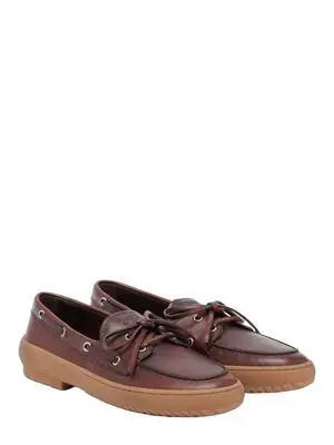 Miu Miu Leather Boat Shoes - Brown