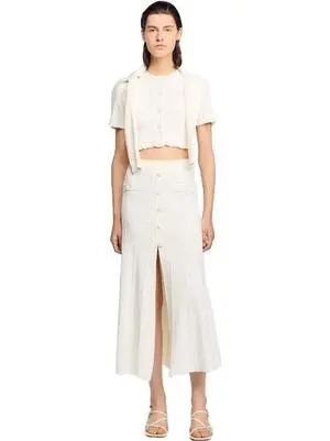 Sandro Pointelle Knit Midi Skirt Neutral / White