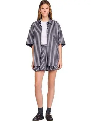 Sandro Striped Rhinestone Shirt - Black / White / Pink / Gray