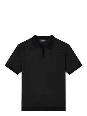 Emporio Armani Icon Polo-collar Jumper In Chevron-motif Jacquard - Black