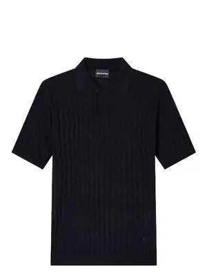 Emporio Armani Lyocell-blend Jumper With Embossed Pattern - Navy