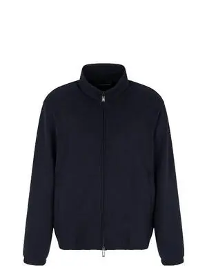 Emporio Armani Full-zip Lyocell-blend Jacquard Jersey Sweatshirt - Navy