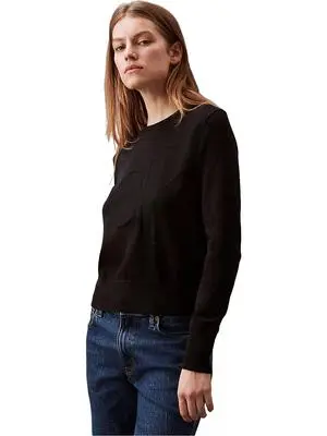 Calvin Klein Relaxed Monogram Crewneck Sweater - Black