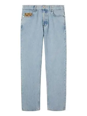 Gucci Washed Denim Pant With Gg Insert - Blue