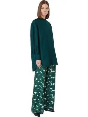 Max Mara Oversized Cotton Satin Shirt - Dark Green