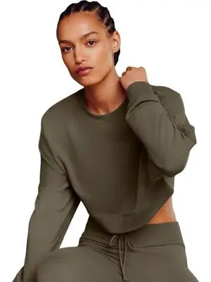 Alo Yoga Cropped Sway Crewneck Pullover - Olive Tree