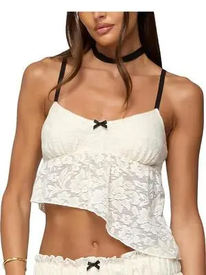 EDIKTED Este Asymmetric Textured Lace Top - Cream