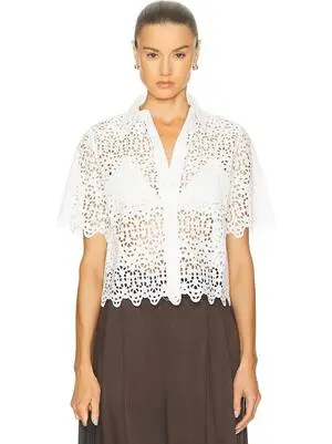 FRAME The Deco Eyelet Top - White
