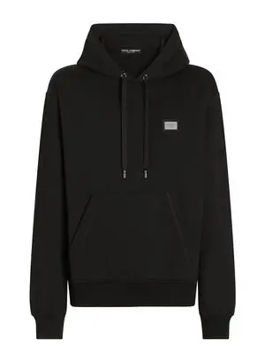 Dolce & Gabbana Cotton Jersey Hoodie With Metal Logo Tag - Black