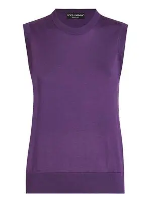 Dolce & Gabbana Silk Tank Top With Flower Brooch - Purple