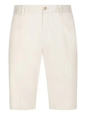 Dolce & Gabbana Stretch Cotton Tailored Shorts With Logo Patch - Beige