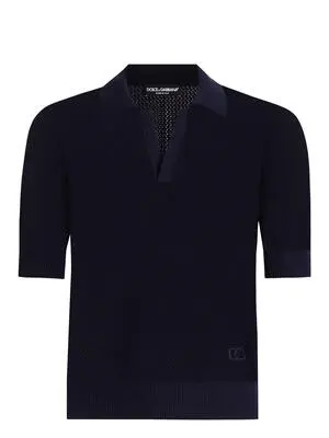 Dolce & Gabbana Micro-pattern Cotton Polo Shirt - Blue
