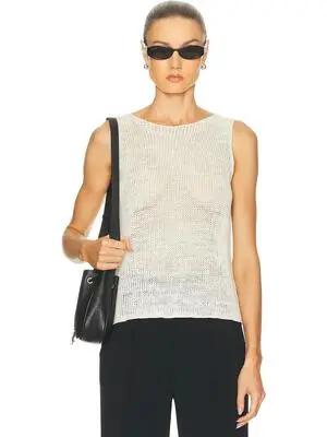 Enza Costa Linen Open Knit Tank Top - White