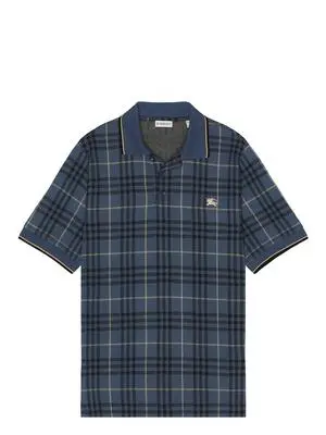 Burberry Check Slim Polo With Ekd In Navy - Bay Ip Check
