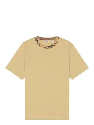 Burberry Bias Collar Check Slim Tee In Tan - Flax
