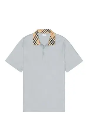 Burberry Check Collar Polo In Baby Blue - Gale