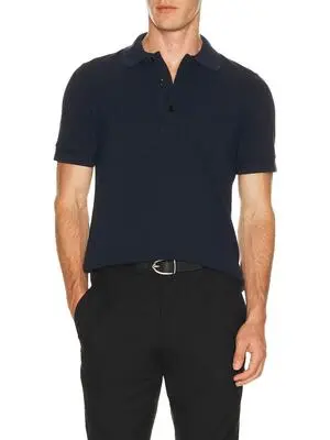 TOM FORD Tom Ford Lyocell Piquet Polo In Blue Navy