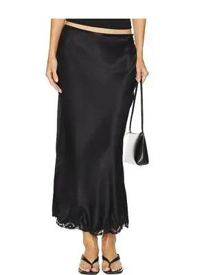 RIXO Satin Skirt With Lace Trim